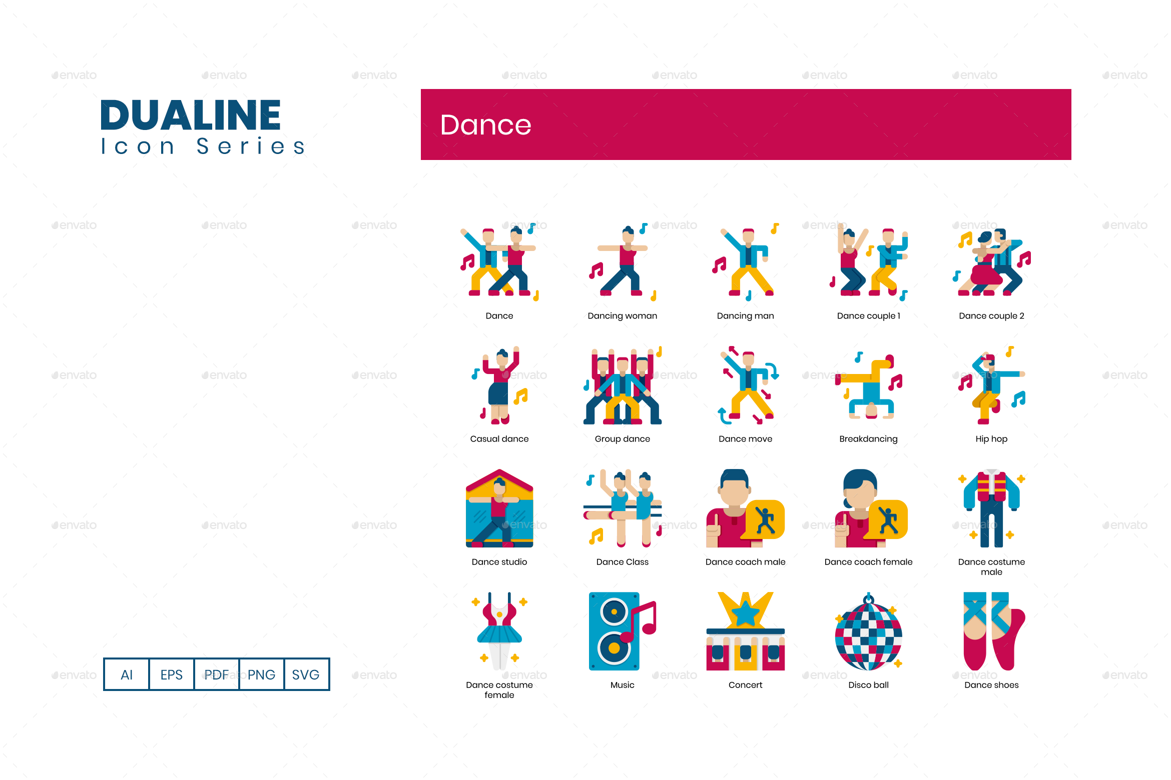 80 Dance Icons | Dualine Flat Series, Icons | GraphicRiver