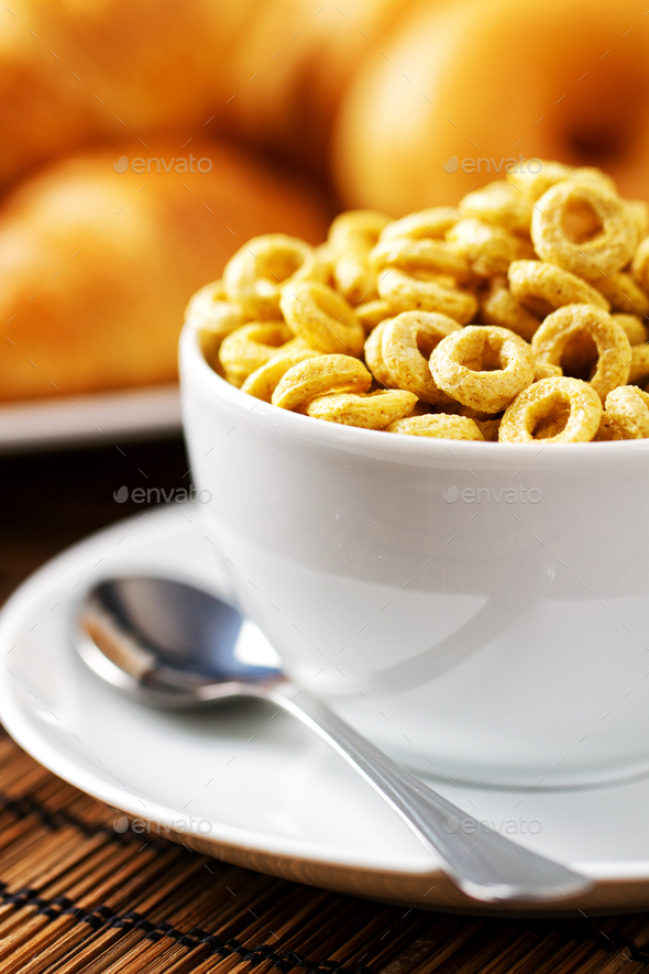 Crunchy Oat Rings with Milk. Stock Photo by foodstock | PhotoDune