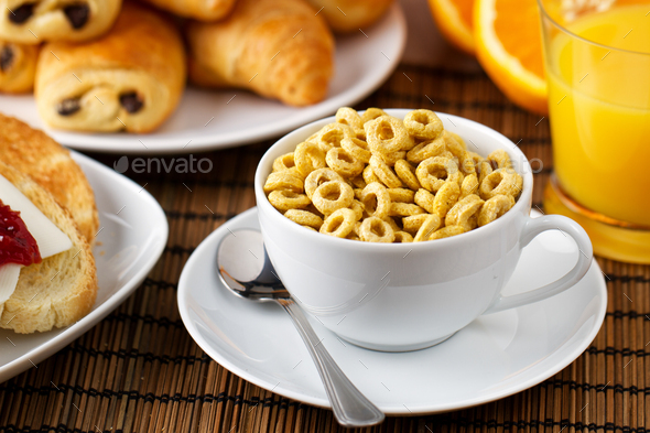 Crunchy Oat Rings with Milk. Stock Photo by foodstock | PhotoDune