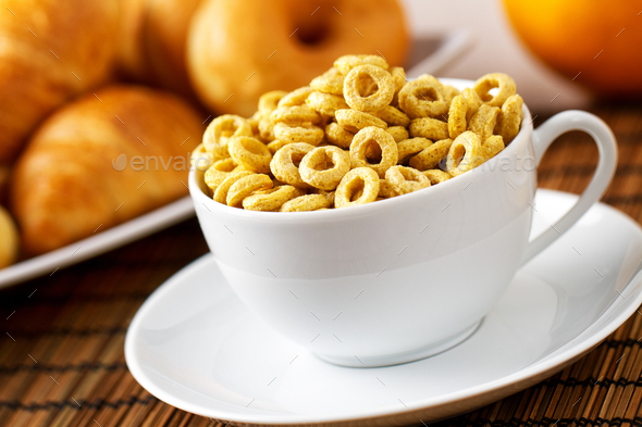 Crunchy Oat Rings with Milk. Stock Photo by foodstock | PhotoDune