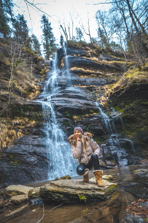 Cascada Uguna, Bizkaia / Spain »; January 20, 2020: A blonde in the ...