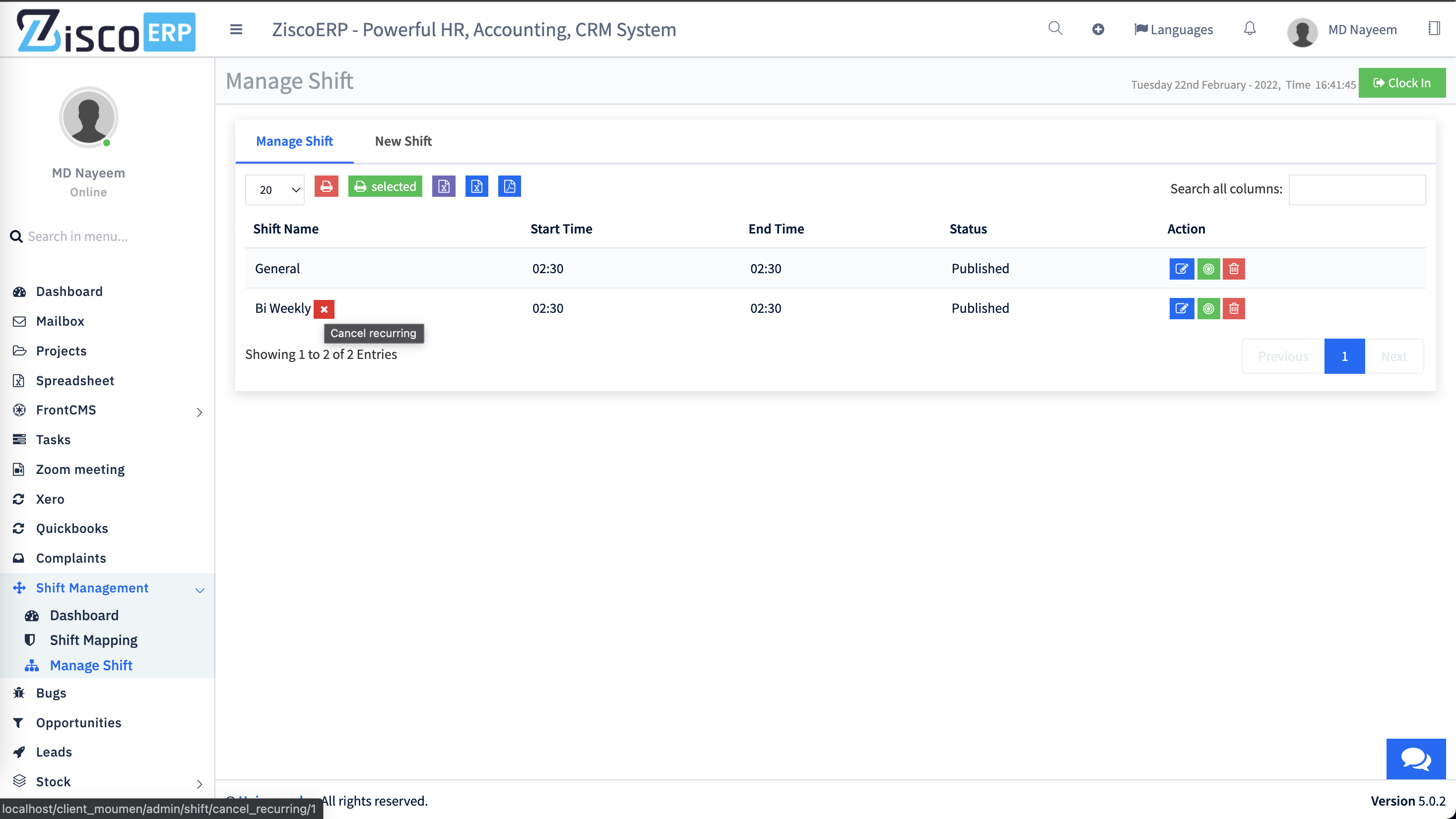 Shift Management for ZiscoERP by unique_coder | CodeCanyon
