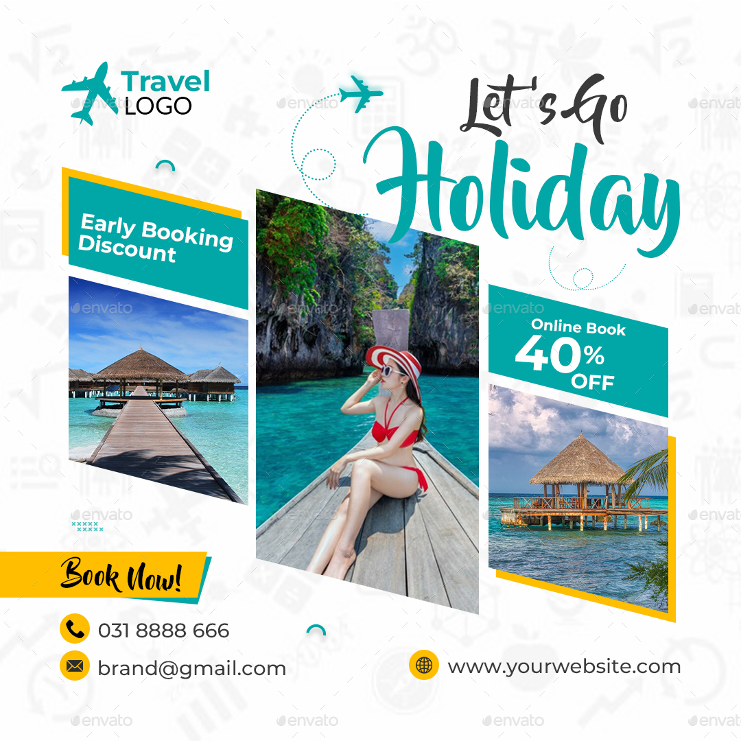 Travel Social Media Post Templates, Web Elements | GraphicRiver