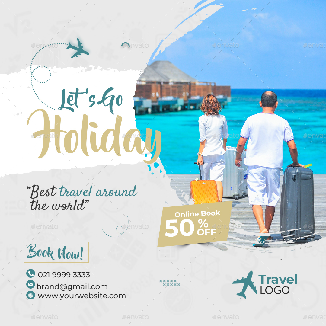 Travel Social Media Post Templates, Web Elements | GraphicRiver