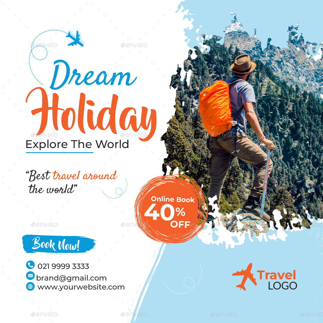 Travel Social Media Post Templates, Web Elements | GraphicRiver