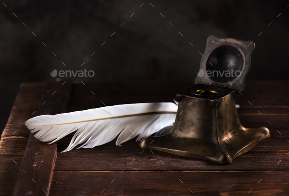 Ancient Inkwell and feather pen Stock Photo by NoShanti | PhotoDune
