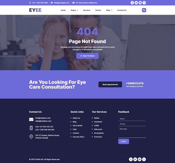 Eyee - Eye Clinic & Vision Care Elementor Template Kit by envalab ...