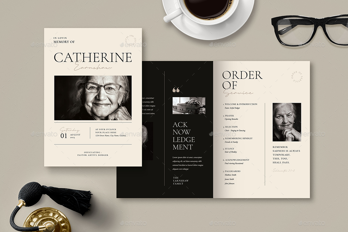 Minimalist & Elegant Funeral Program Template, Print Templates ...