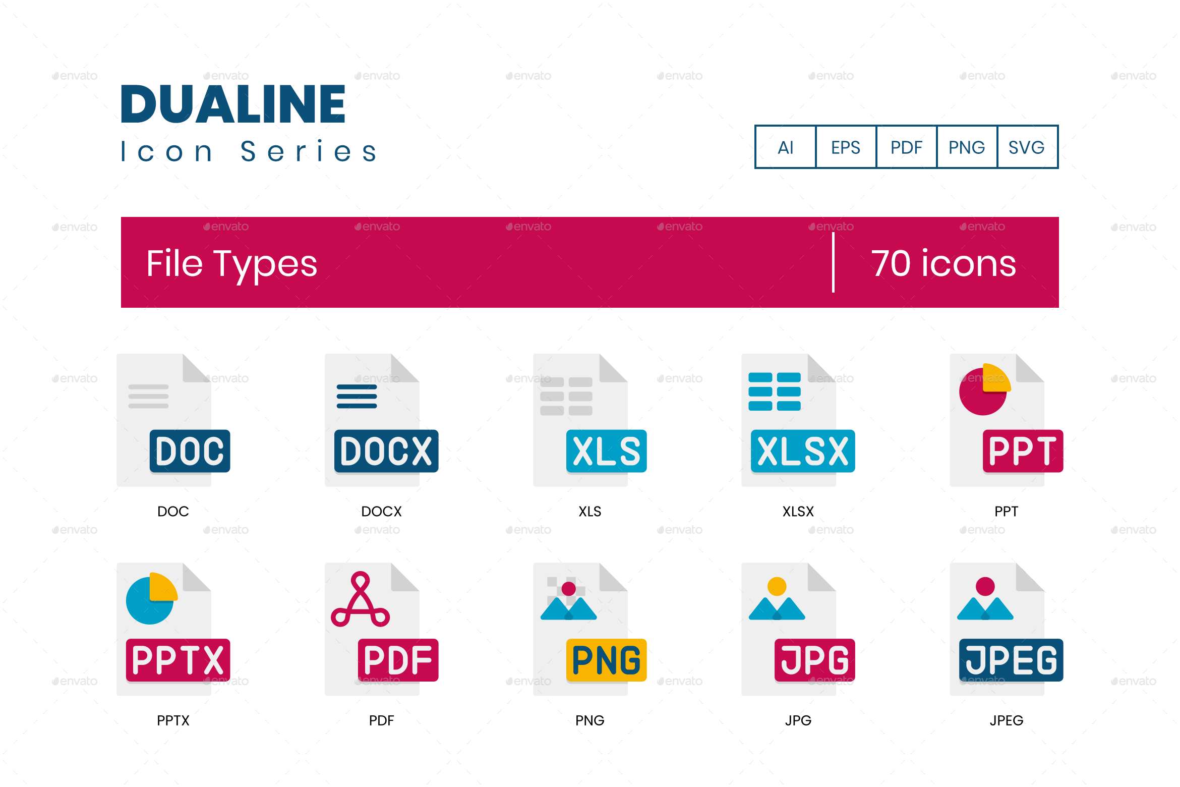 70 File Types Icons | Dualine Flat Series, Icons | GraphicRiver
