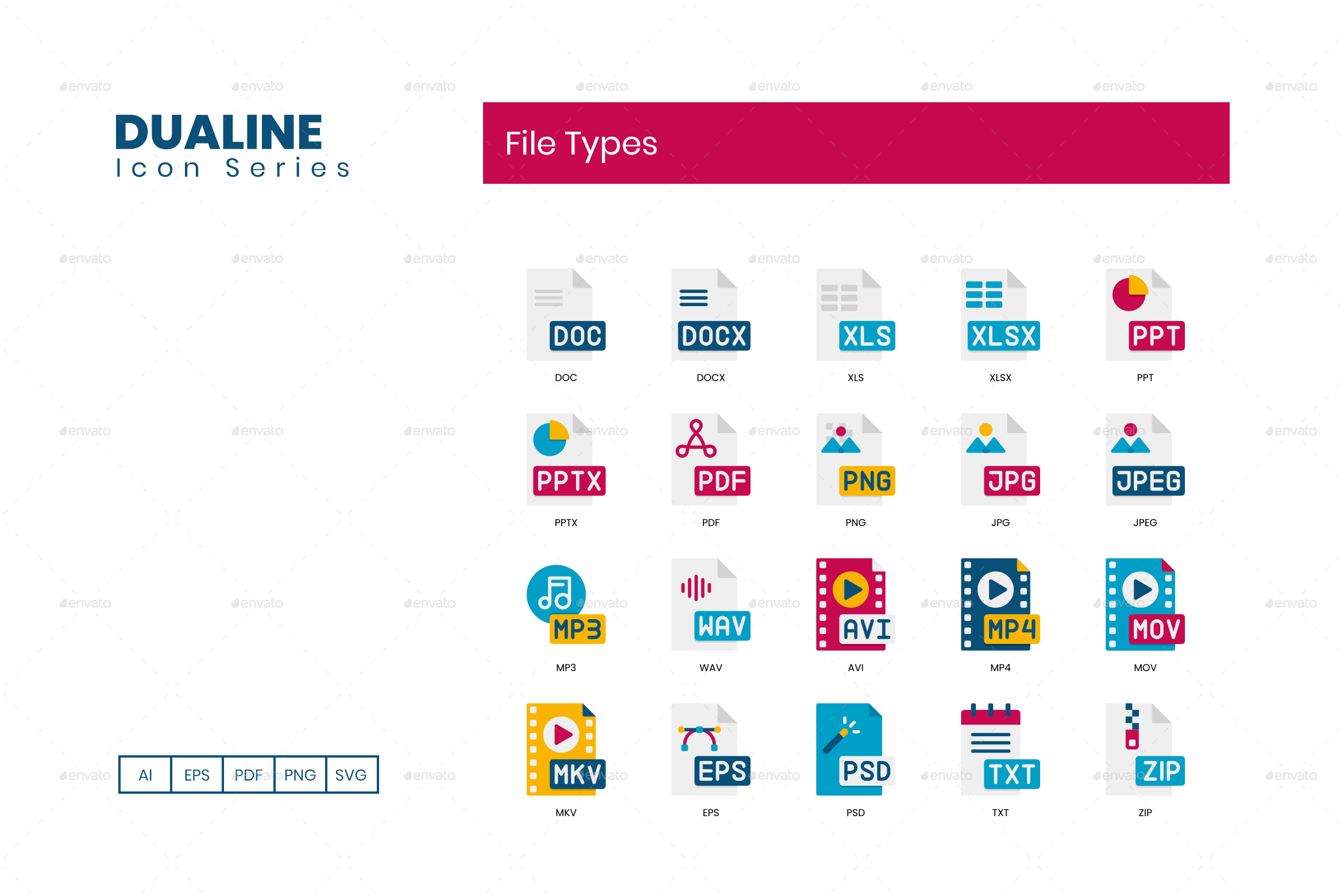 70 File Types Icons | Dualine Flat Series, Icons | GraphicRiver
