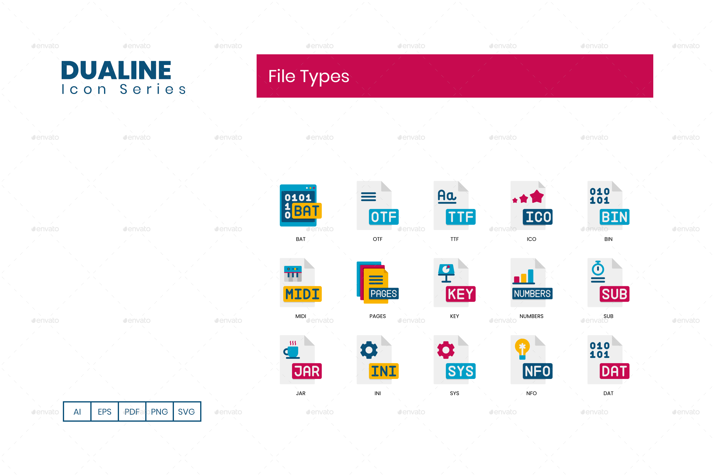 70 File Types Icons | Dualine Flat Series, Icons | GraphicRiver