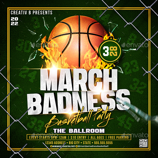 March Badness Basketball Party Flyer Template, Print Templates ...