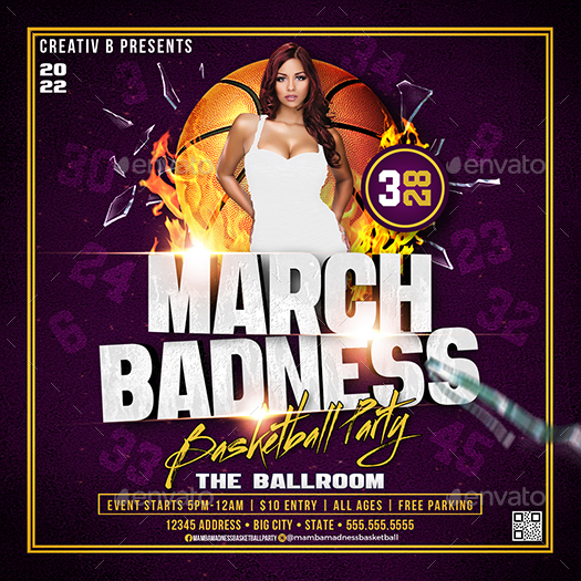 March Badness Basketball Party Flyer Template, Print Templates ...