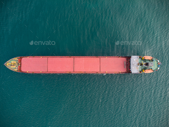 Large general cargo ship, Top down aerial view. Stock Photo by Sandsun
