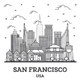 Outline San Francisco California City Skyline with Modern Buildings ...