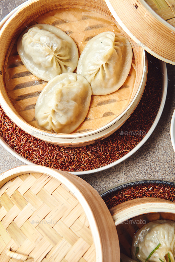 Traditional Asian national food Manti, Manta or Manty, like dumplings ...