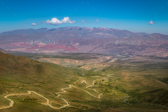High view of Valley at Quebrada de Humahuaca - Humahuaca, Jujuy ...