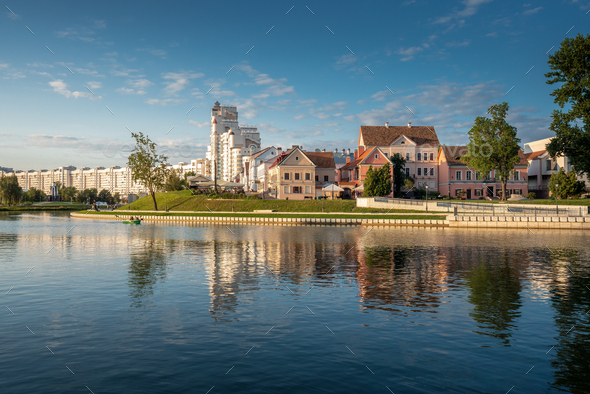 Svislach River skyline and Trinity Hill - Minsk, Belarus Stock Photo by ...
