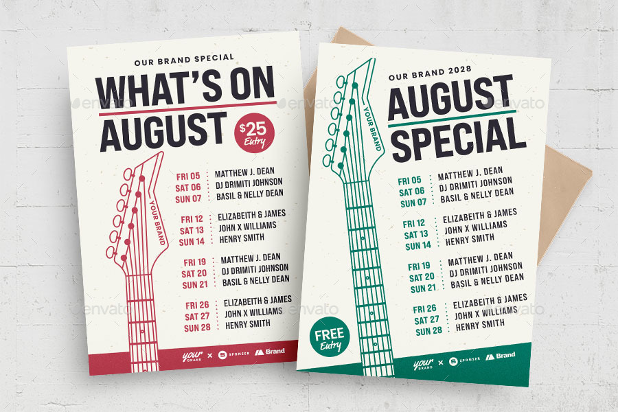 Gig Guide Guitar Flyer Template, Print Templates | GraphicRiver