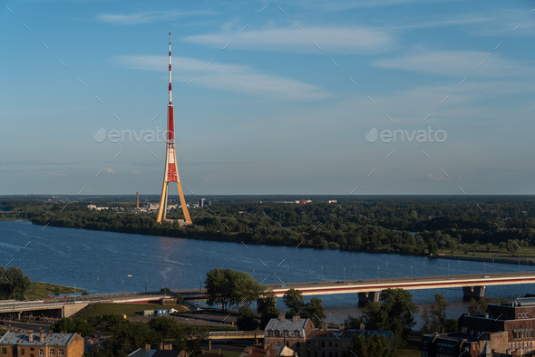 Riga Radio and TV Tower and Daugava River - Riga, Latvia Stock Photo by ...