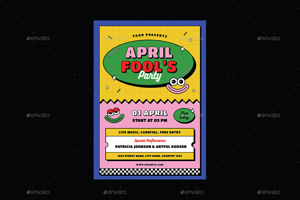 Retro April Fool's Day Party Flyer by vynetta | GraphicRiver
