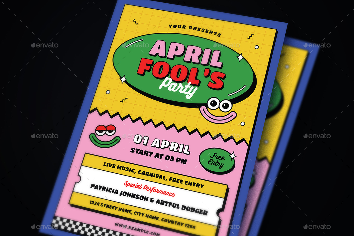 Retro April Fool's Day Party Flyer by vynetta | GraphicRiver