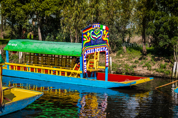 Colorful Mexican boat at Xochimilco's Floating Gardens - Mexico City ...