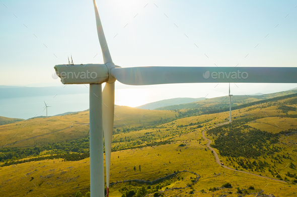 Wind turbine with powerful propeller provides green energy Stock Photo ...