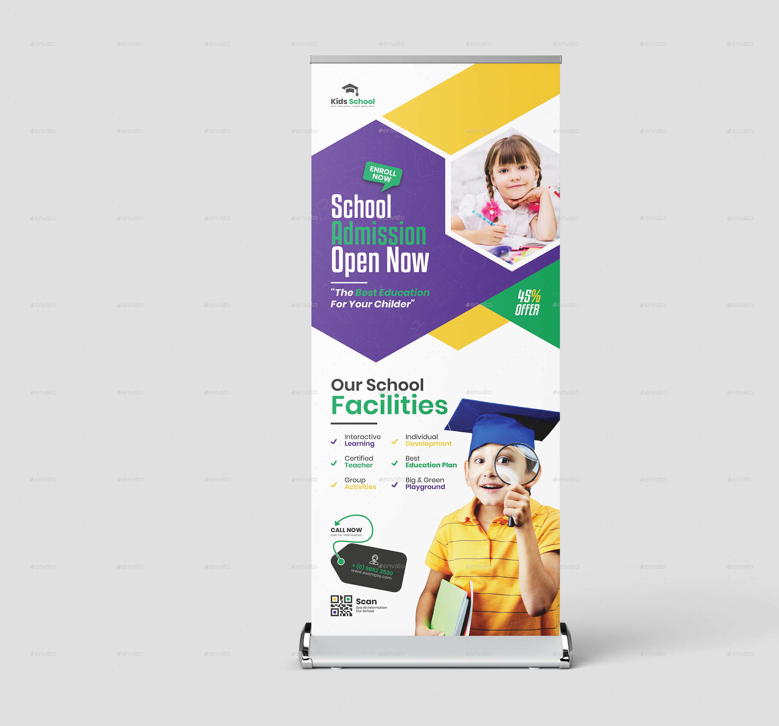 School Admission Rollup Banner, Print Templates | GraphicRiver