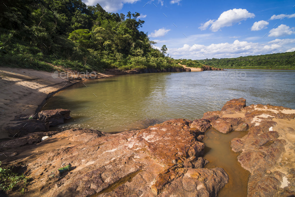Paraguay side of Rio Parana (Parana River) that separates Argentina and ...