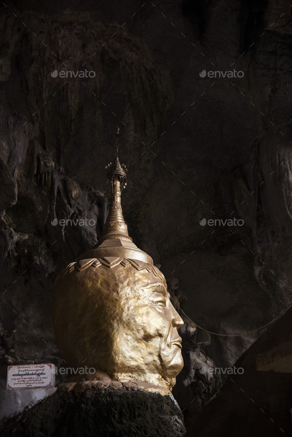 Gold stupa inside Sadan Cave (aka Saddar Caves), Hpa An, Kayin State ...