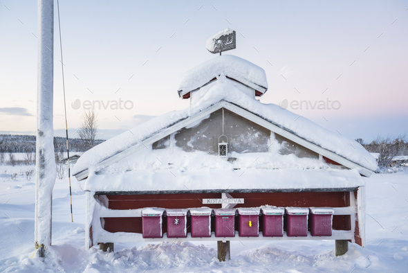 Post box at a small village settlement inside the Arctic Circle in ...