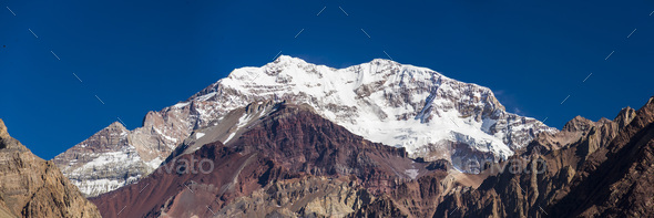 Summit of Aconcagua, at 6,961m, the highest mountain in the Andes ...