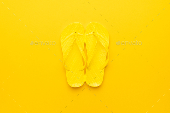 Yellow Beach Flip-Flops Stock Photo by garloon | PhotoDune