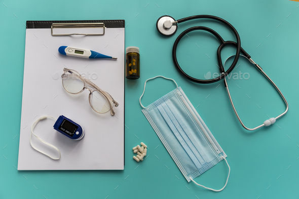 Medical supplies top view background Stock Photo by bestproject | PhotoDune