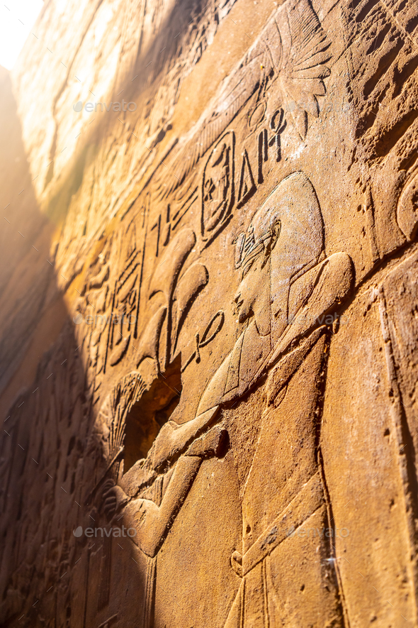 Detail of beautiful natural light on an ancient egyptian drawings ...