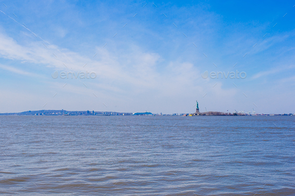 View of the statue of liberty from Battery Park Stock Photo by ...