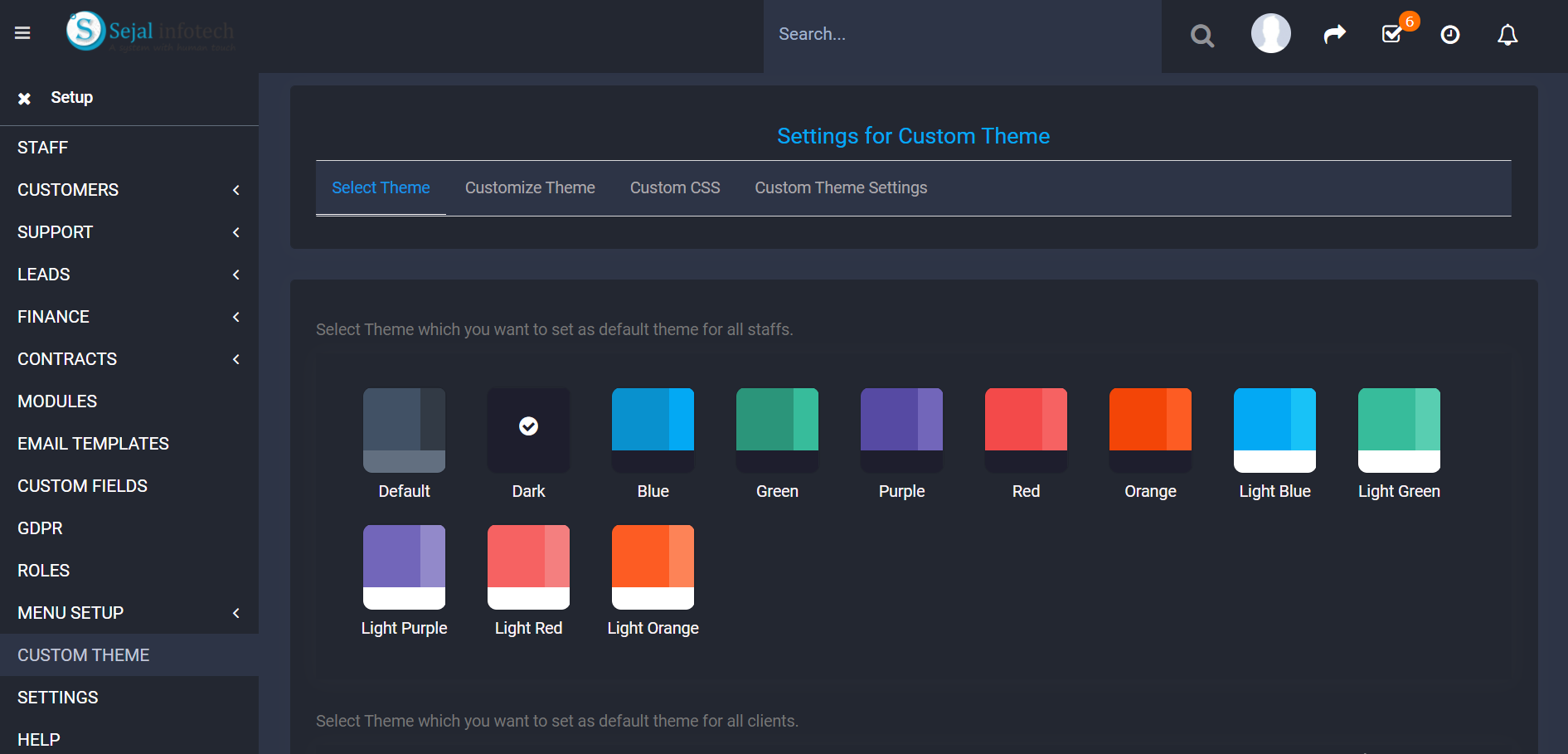 Dynamic Customized Theme Module for Perfex CRM by sejalinfotech ...