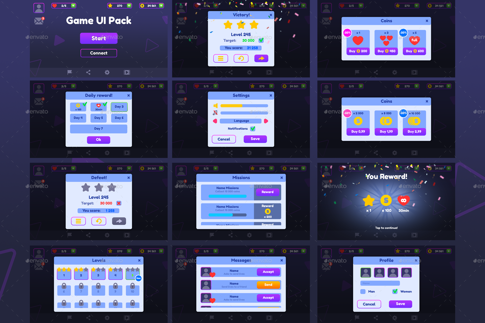 Flat Game GUI Pack, Game Assets | GraphicRiver
