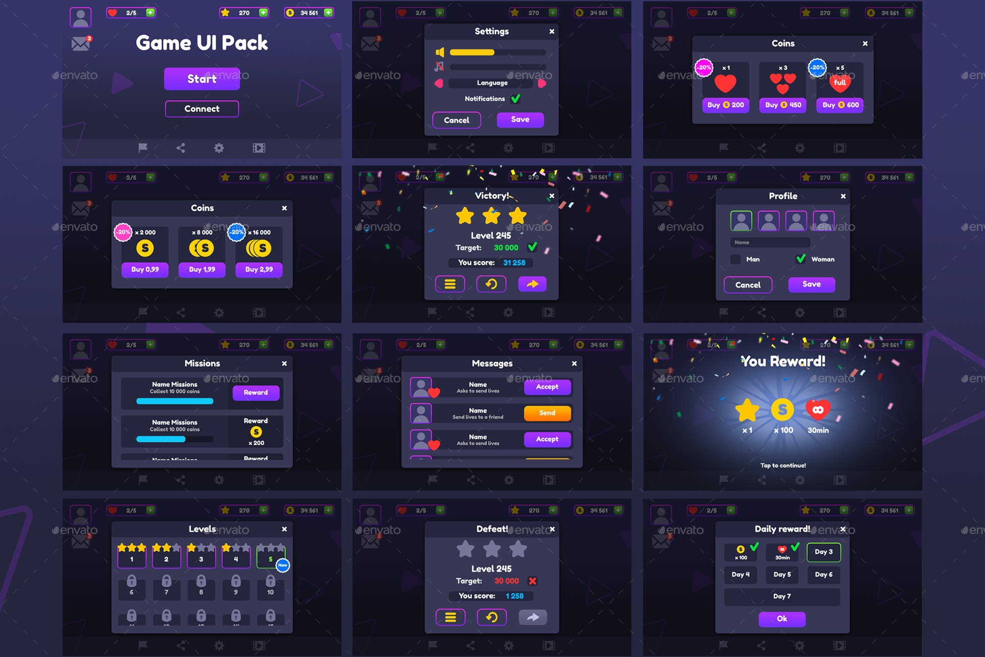 Flat Game GUI Pack, Game Assets | GraphicRiver