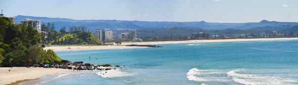Panoramic photo of Coolangatta beach and Kirra beach from Snapper Rocks ...