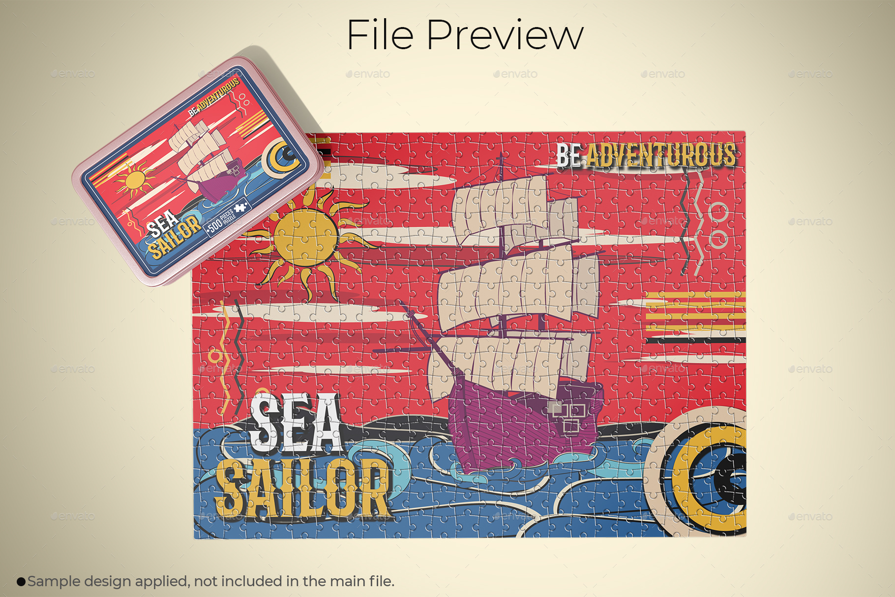 Jigsaw Puzzle Board With Rectangular Tin Box Mockup., Graphics ...