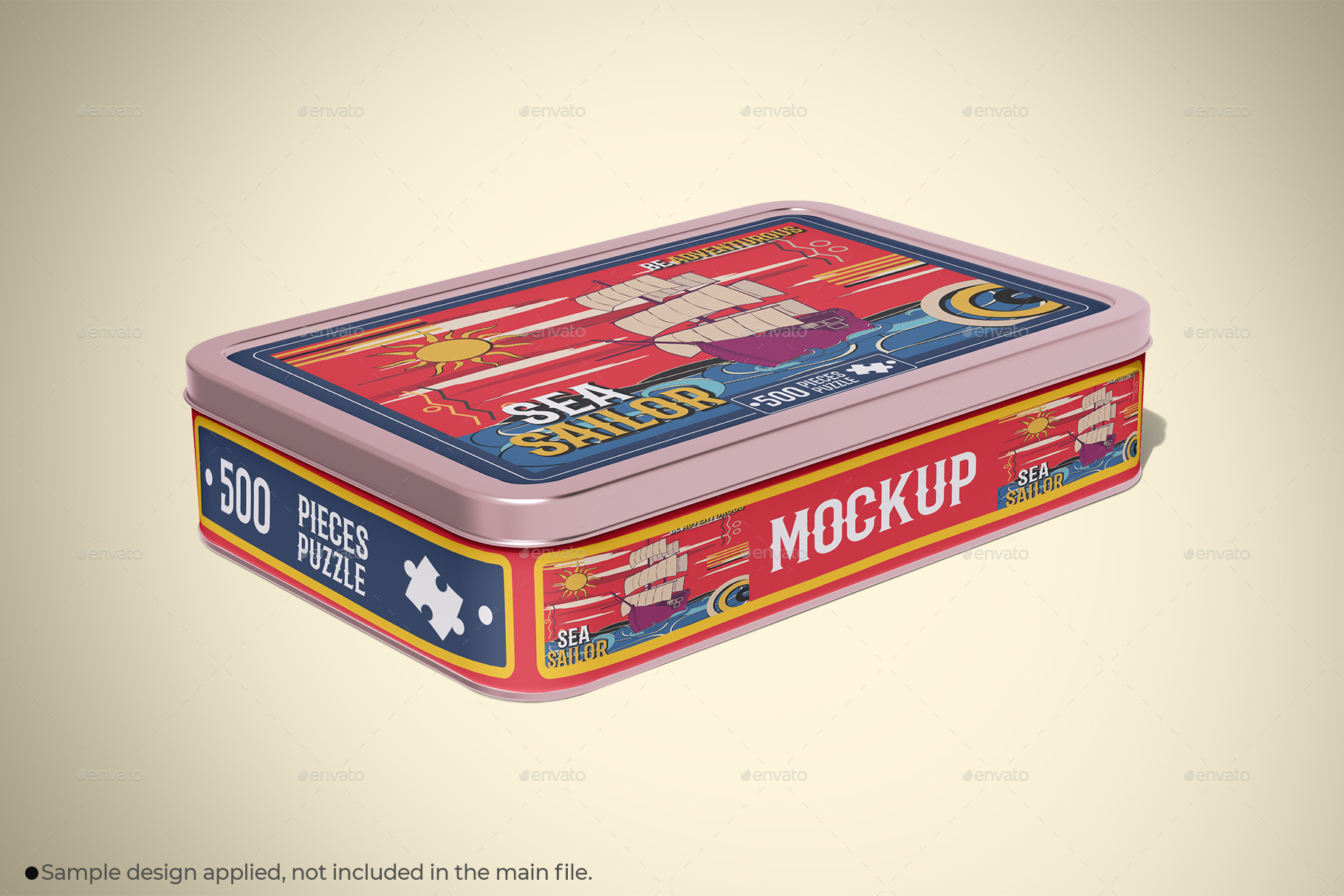 Jigsaw Puzzle Board With Rectangular Tin Box Mockup., Graphics ...