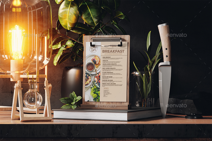Angled Wooden Menu Holder Mockup, Graphics | GraphicRiver