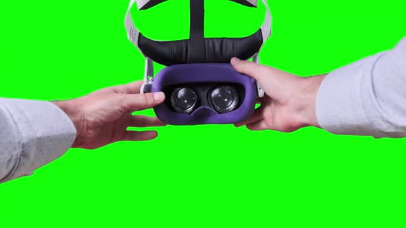 Point of View Young Man Putting on VR Headset on Green Screen by ...