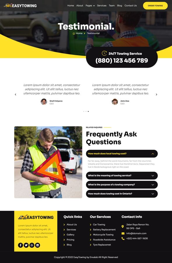 EasyTowing - Emergency Towing Service Elementor Template Kit by envalab