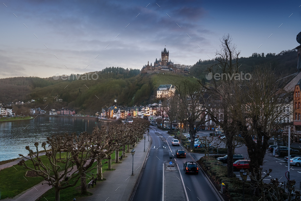 Cochem view with Avenue and Cochem Castle - Cochem, Rhineland ...