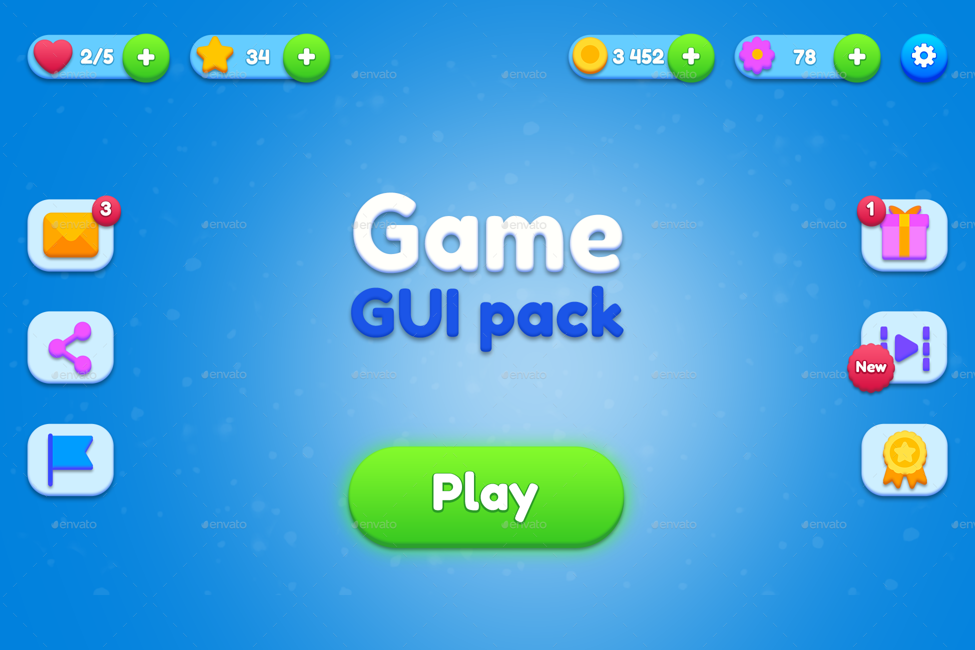 Game UI pack Blue, Game Assets | GraphicRiver