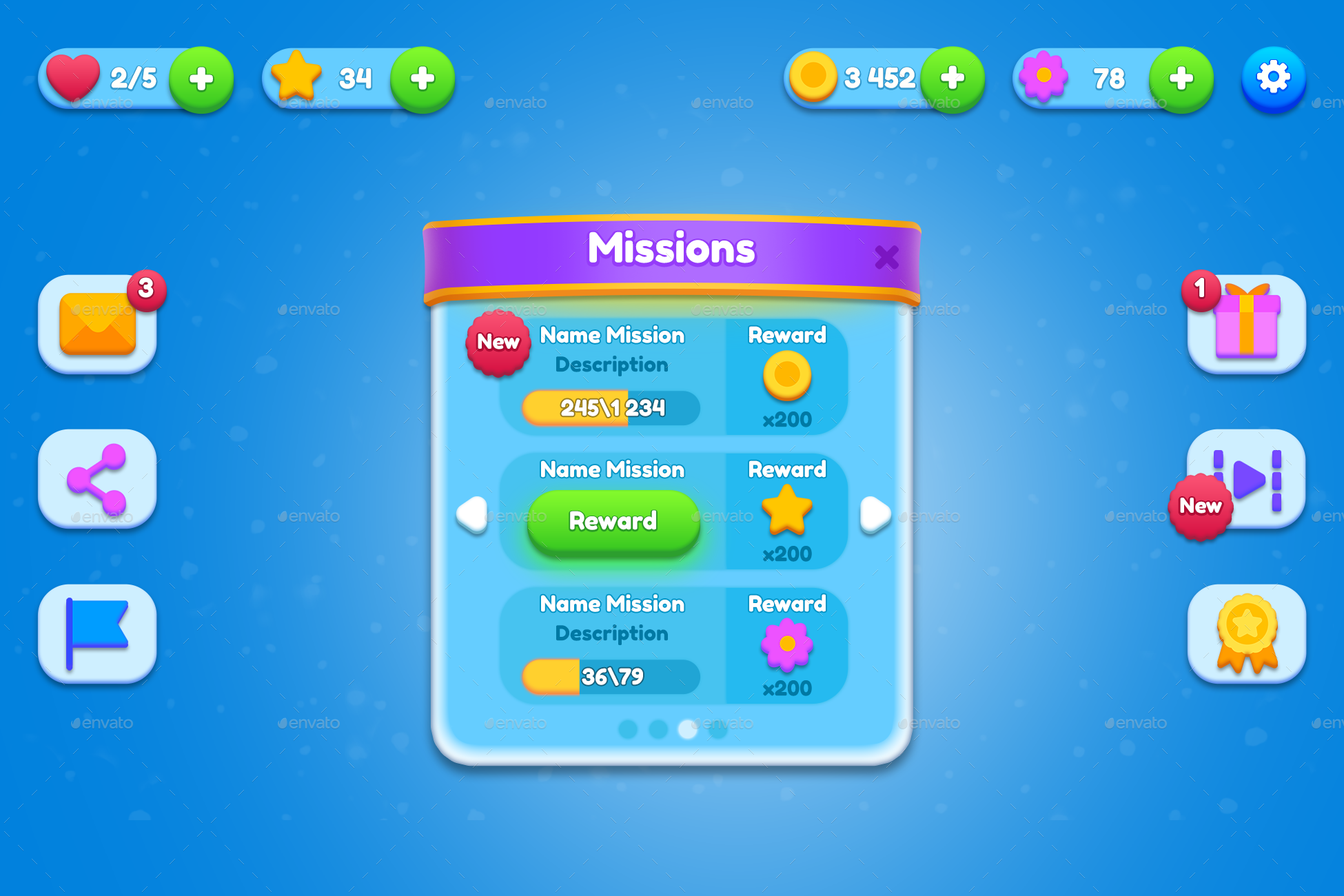 Game UI pack Blue, Game Assets | GraphicRiver