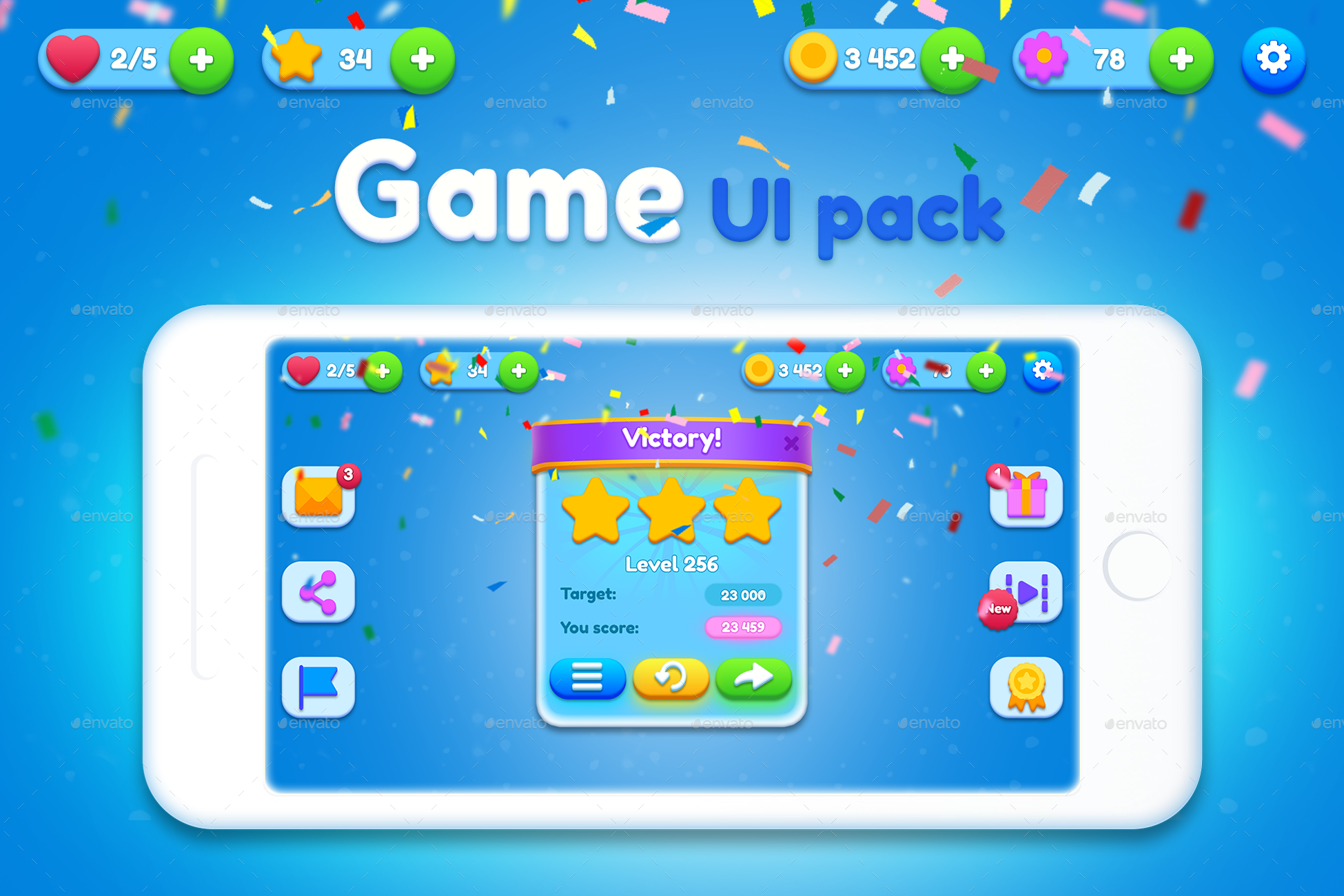 Game UI pack Blue, Game Assets | GraphicRiver